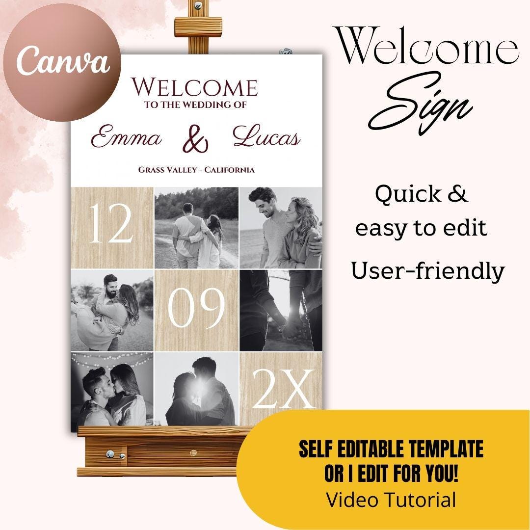 Wedding Welcome Sign Template, Wedding Rustic Welcome Sign, Template ...