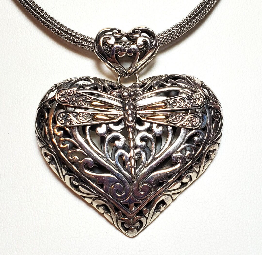 Samuel Behnam 18K Gold Sterling Silver Dragonfly Heart Pendant - Etsy