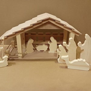 Handmade Wooden Christmas Nativity, Manger, Stable With Light. Rope ...