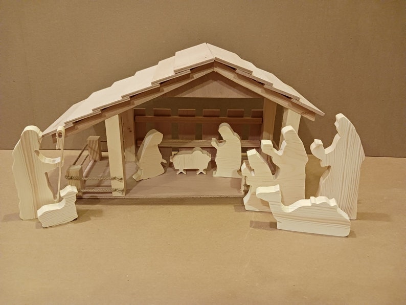Handmade Wooden Christmas Nativity Manger Stable With Light. - Etsy