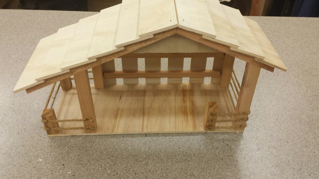 Handmade Wooden Christmas Nativity, Manger, Stable With Light. Rope ...