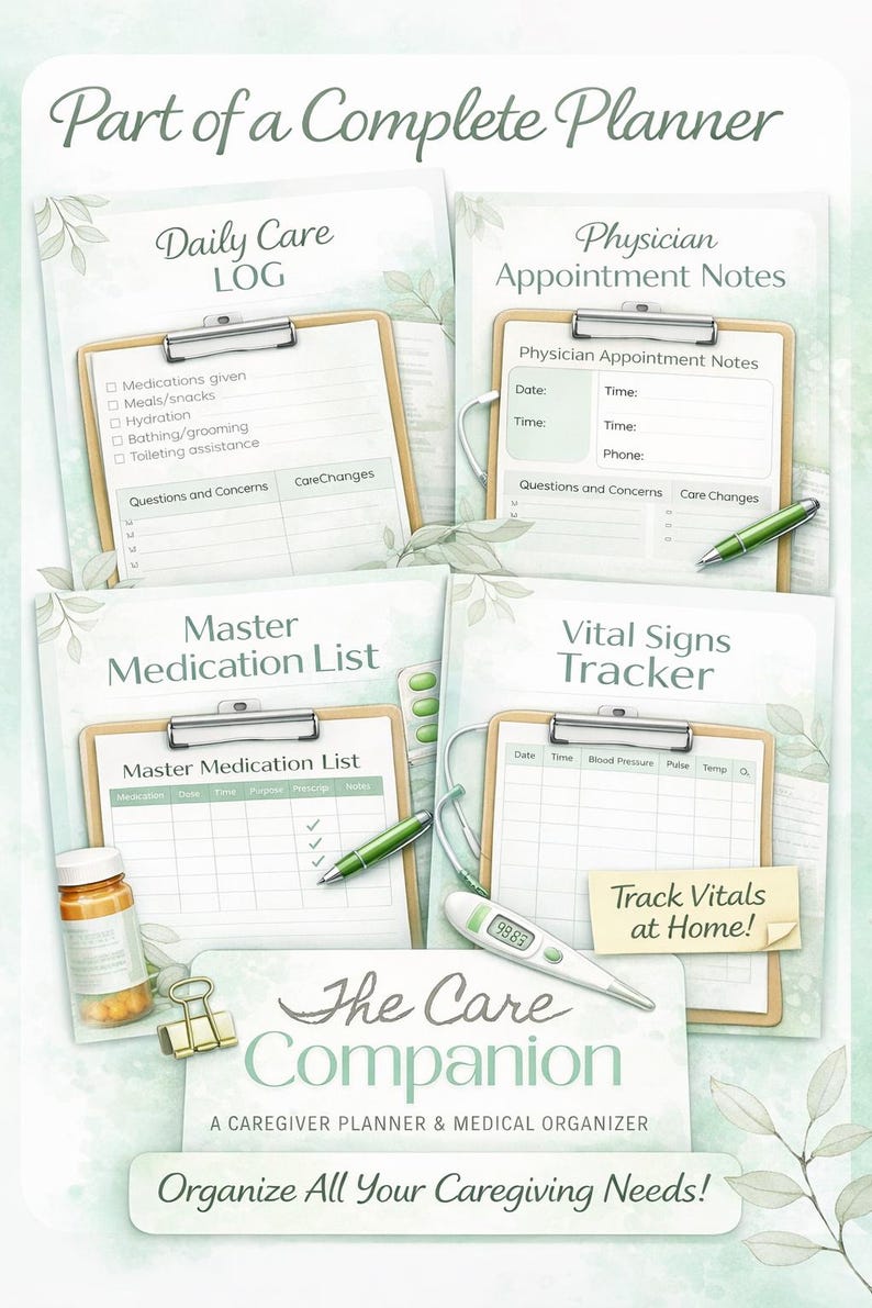 Daily Care Log Printable | Home Health, Senior Care Tracker (PDF) - Etsy