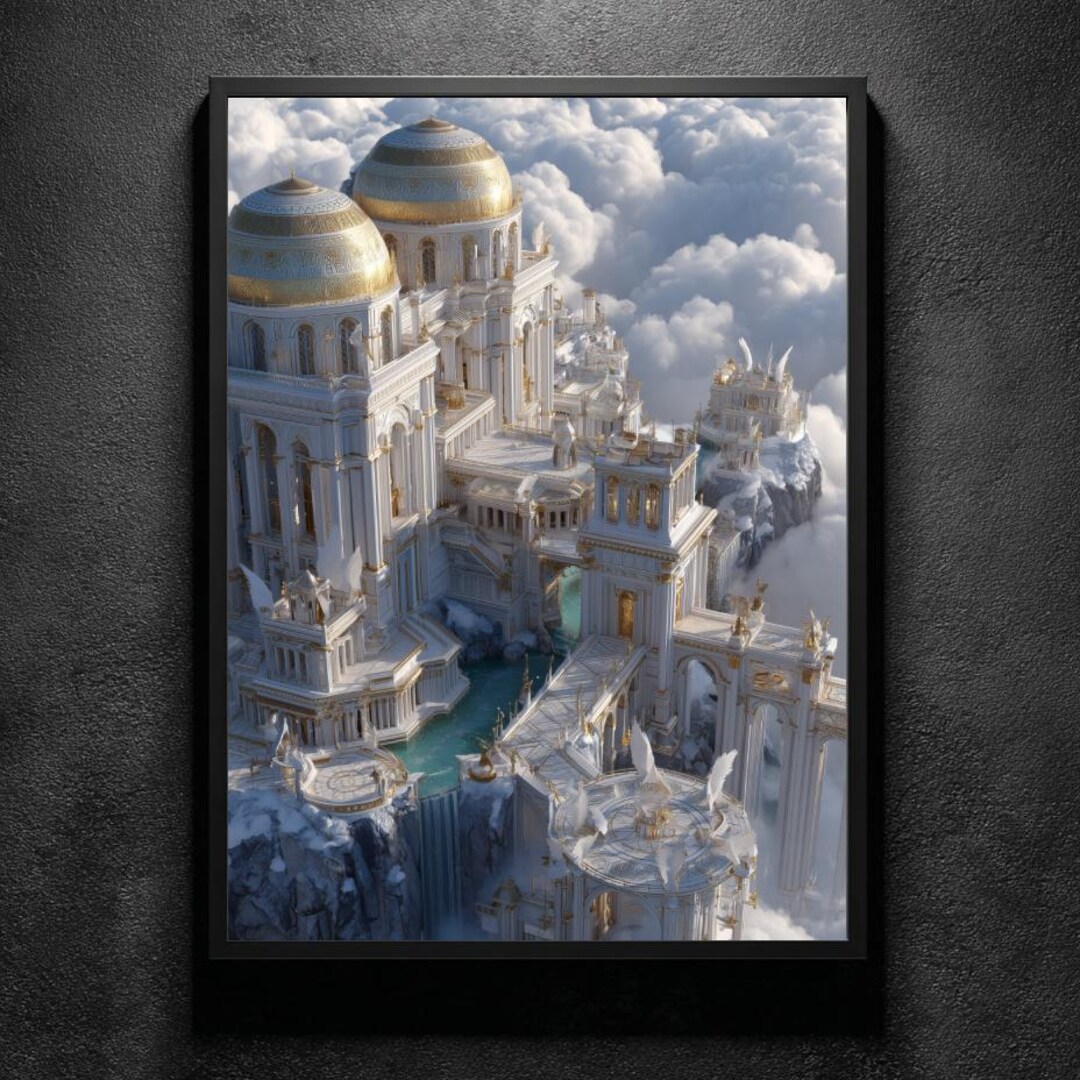 Heavenly Floating City Wall Art Printable, Angelic Cloud Castle Fantasy ...
