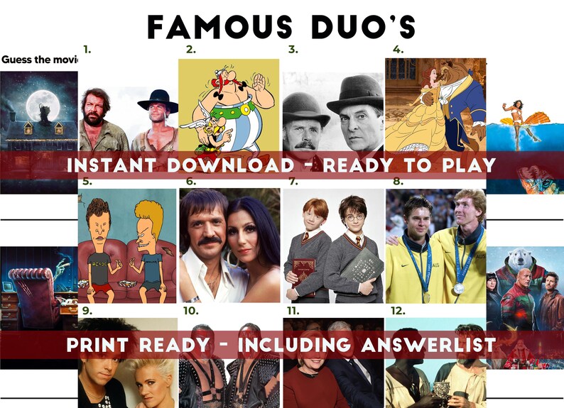 Famous Iconic Duos Quiz Printable | Iconic Pairs Picture Round | Pop ...
