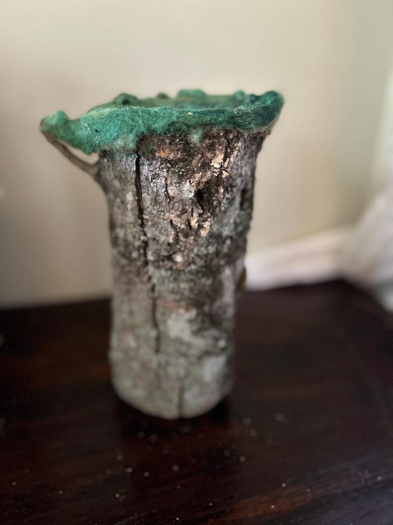 Handcrafted Tree Log Display Stand With Needle-felted & Painted Top ...