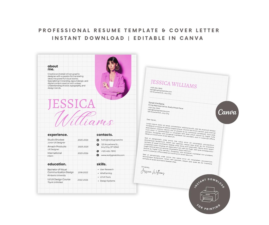 Modern Pink Resume Template + Cover Letter | Editable in Canva ...