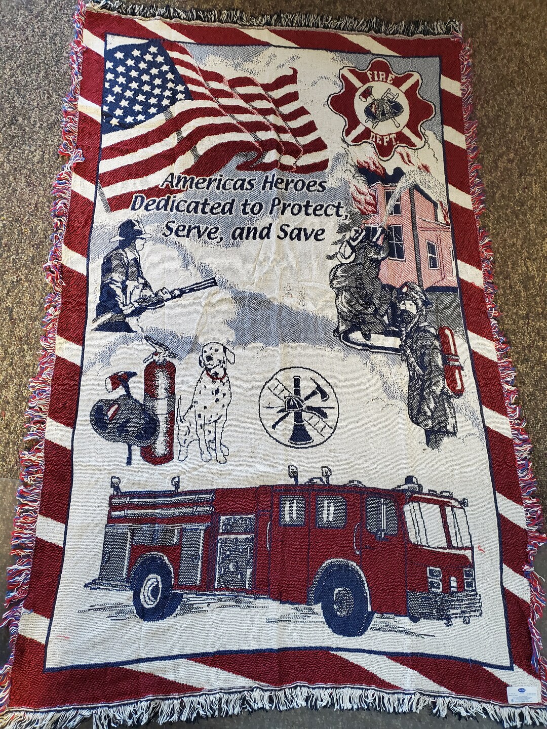 Firefighter Fireman Flag Afghan Throw Blanket Fire Department Tapestry ...