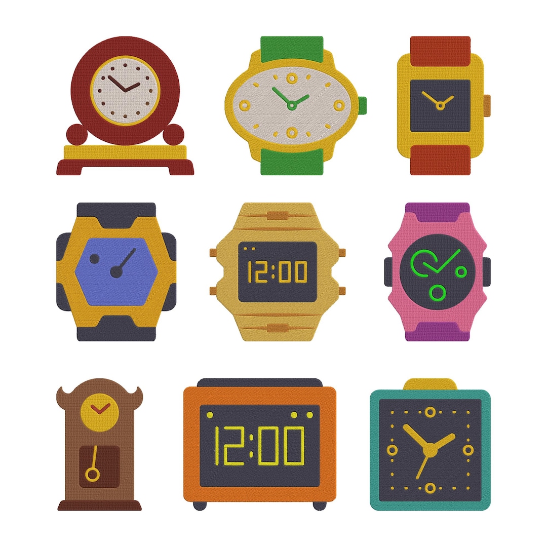 Clock Embroidery Design, Watch Alarm Clock Machine Embroidery File ...