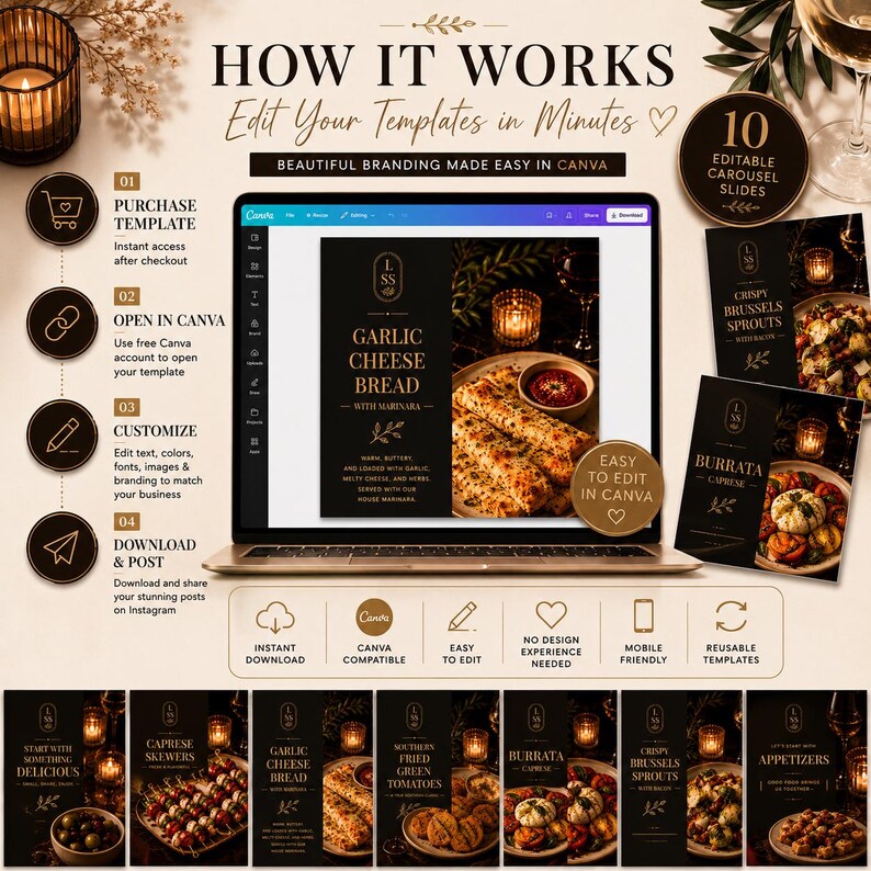 Luxury Bar Instagram Carousel Templates | Black Gold Canva Pack ...