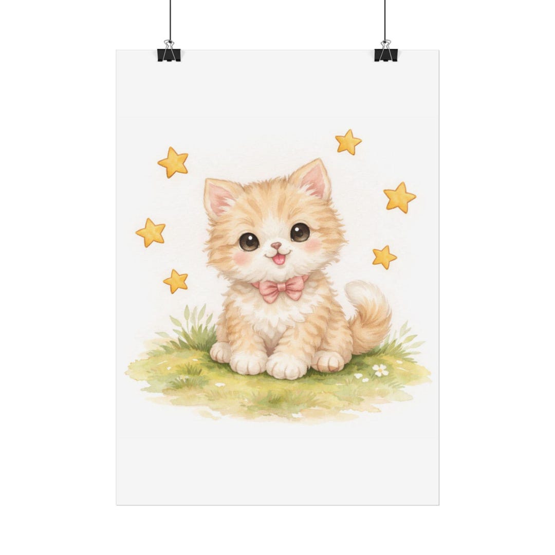 Cute Kitten With Stars Poster | Nursery Cat Wall Art - Etsy