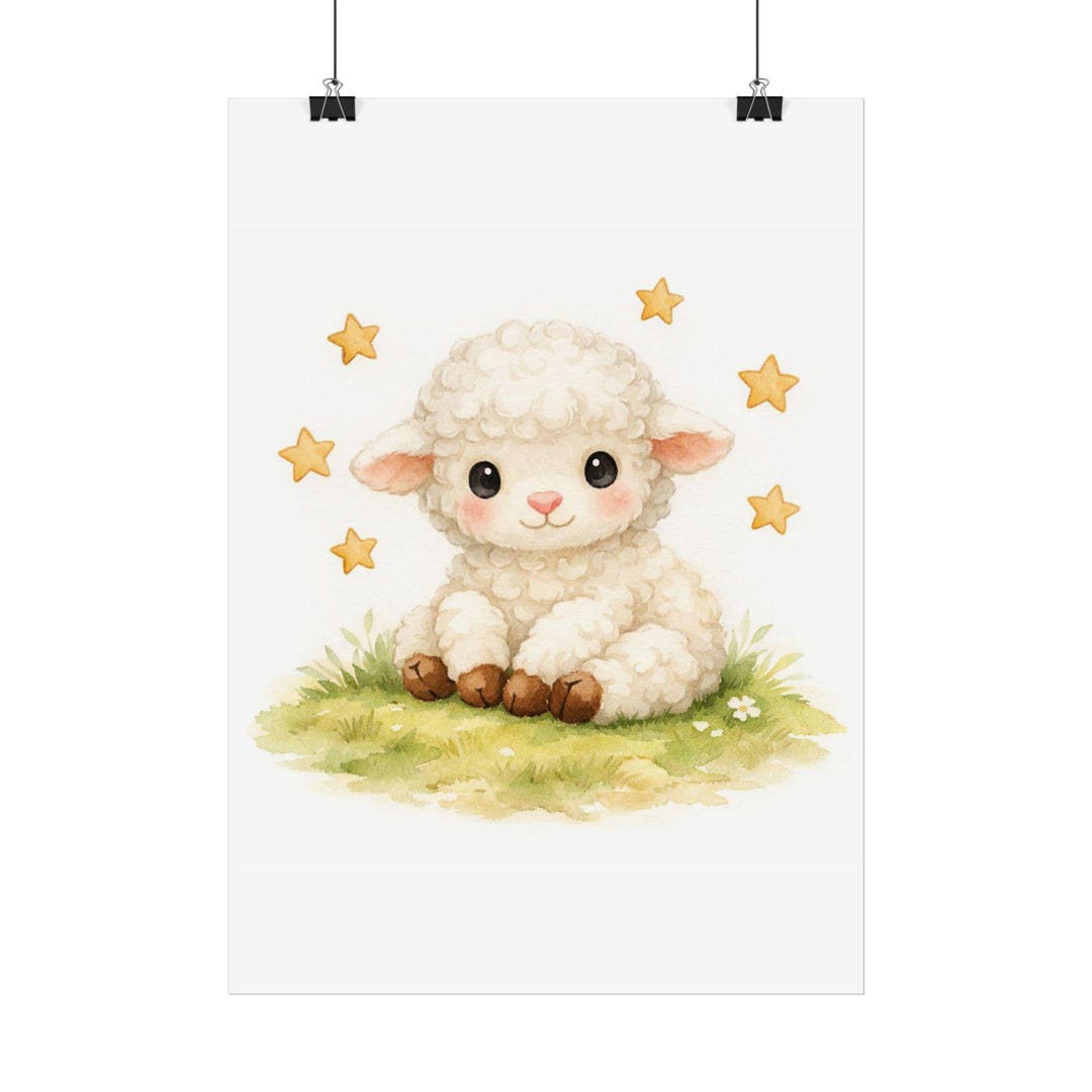 Cute Lamb Illustration Poster | Nursery Animal Wall Art, Stars - Etsy