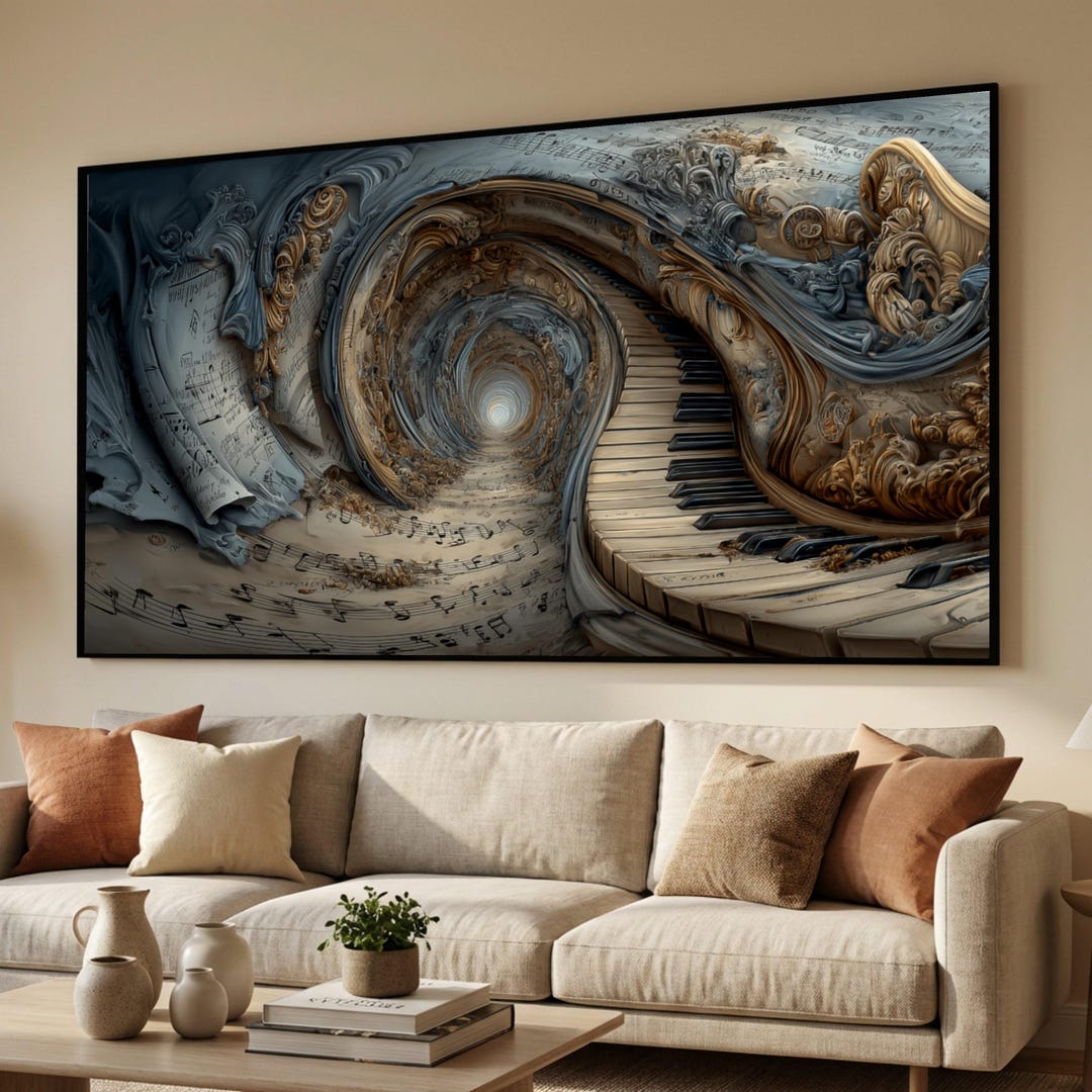 Surreal Piano Keys Tunnel Canvas, Musical Notes Wall Art, Vintage ...