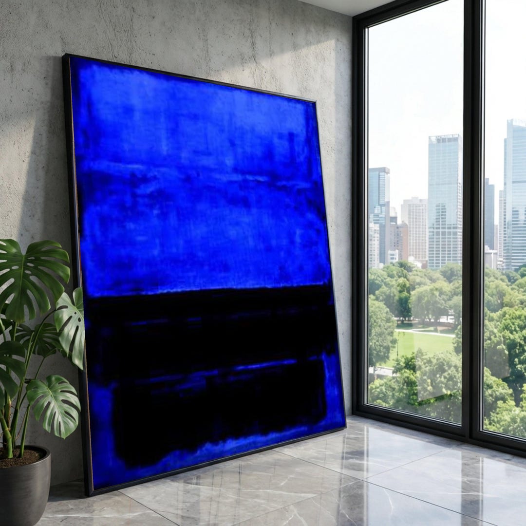 Deep Blue Abstract Canvas Wall Art, Minimalist Color Block Printing ...