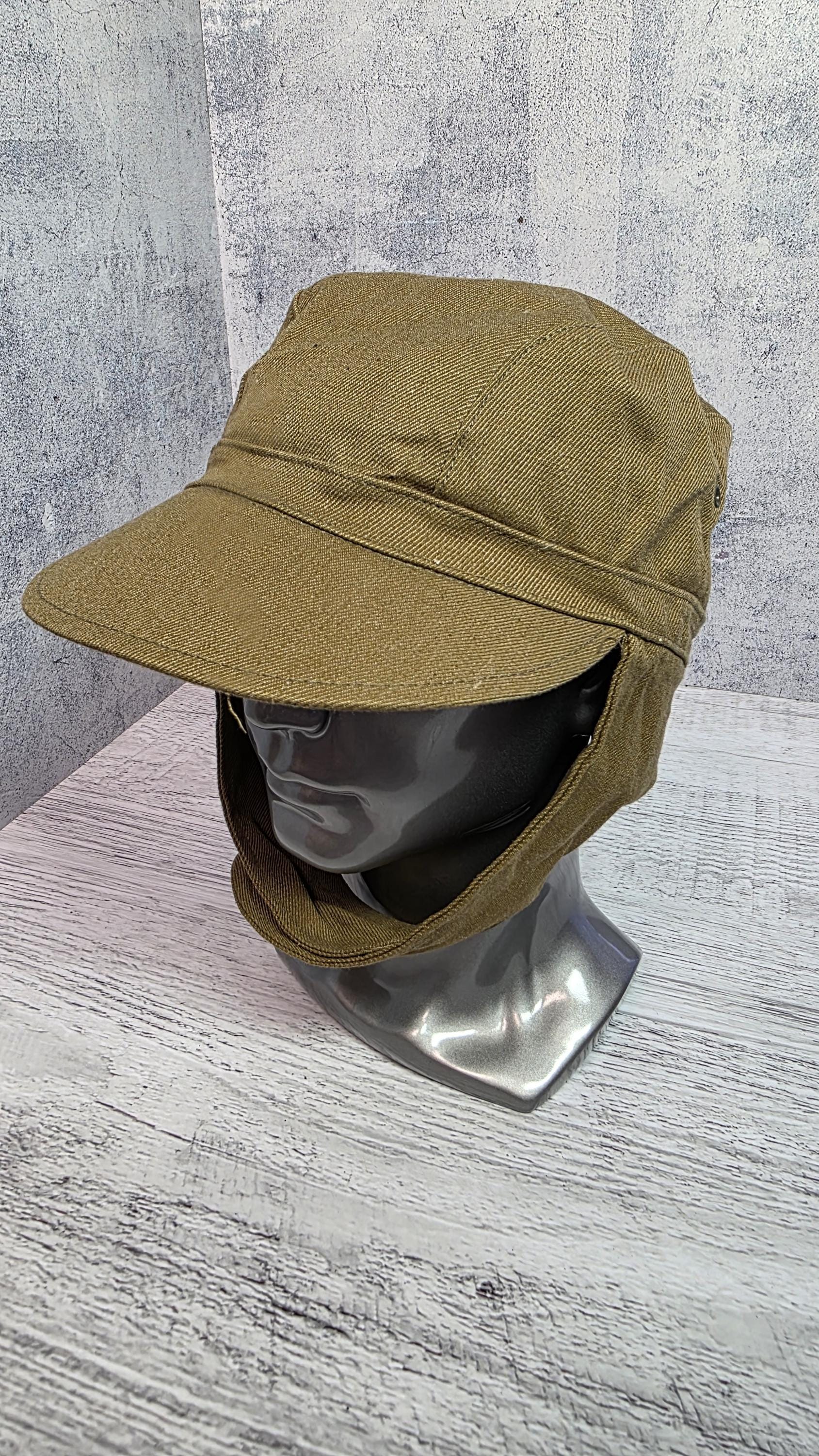 Vintage Ear Flap Hat, Khaki Cotton Visor Cap, Rare 1980s Old Era ...
