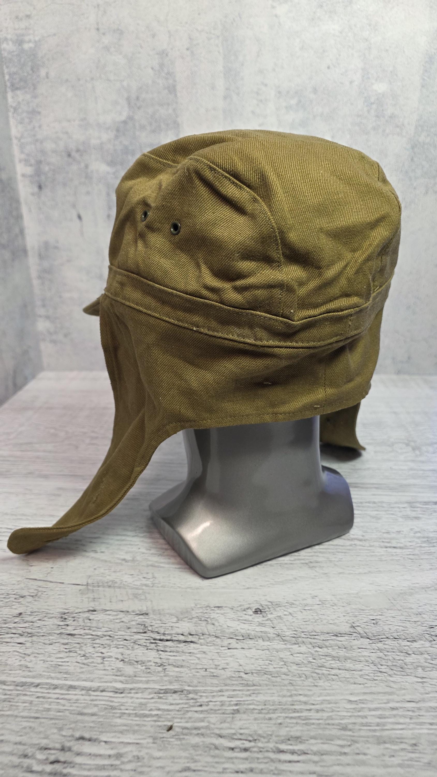 Vintage Ear Flap Hat, Khaki Cotton Visor Cap, Rare 1980s Old Era ...