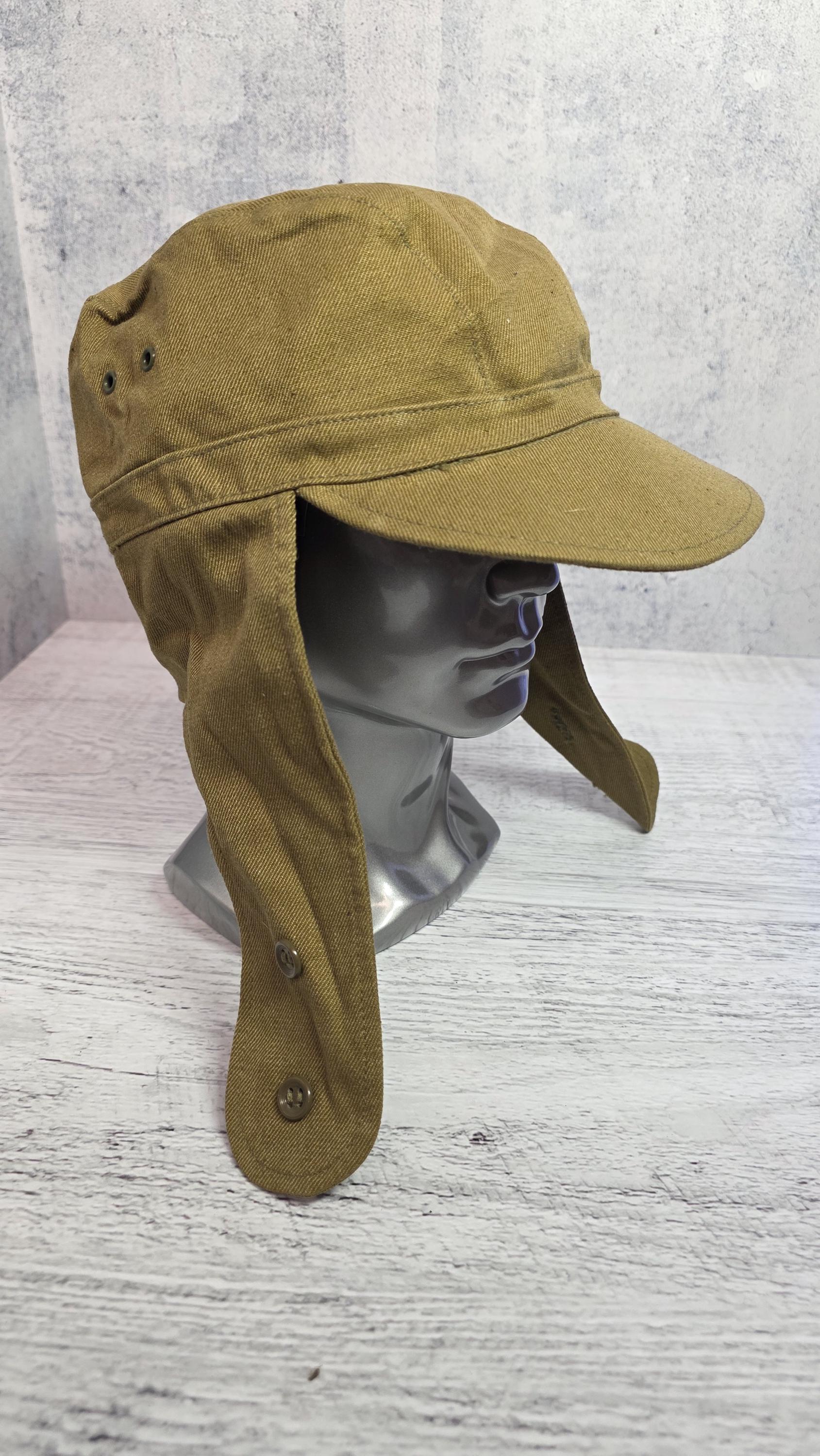Vintage Ear Flap Hat, Khaki Cotton Visor Cap, Rare 1980s Old Era ...