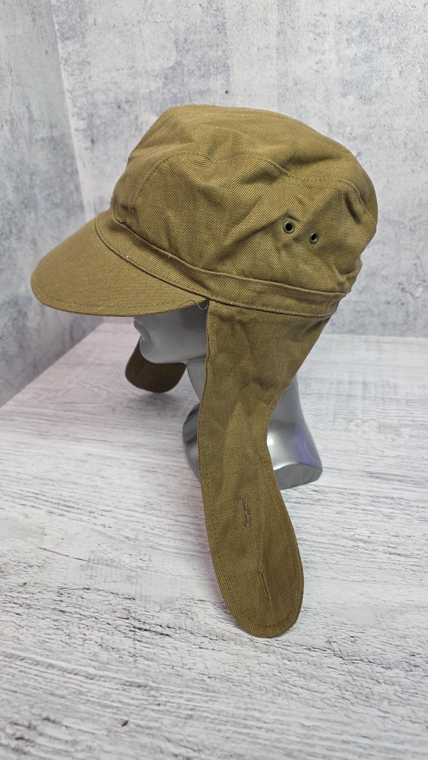 Vintage Ear Flap Hat, Khaki Cotton Visor Cap, Rare 1980s Old Era ...