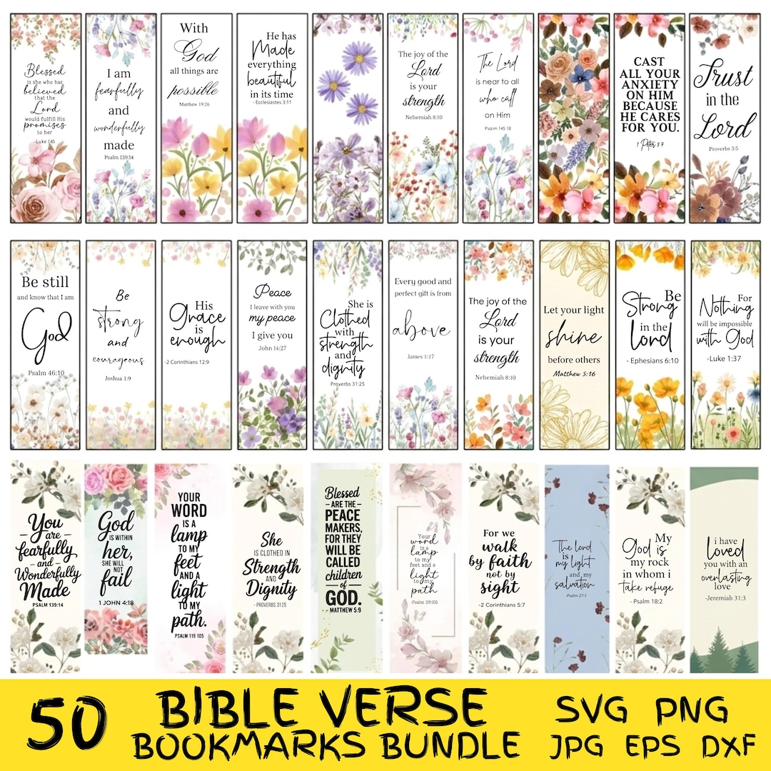Bundle de signets versets bibliques Svg, signets chrétiens floraux ...