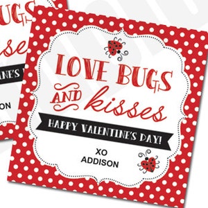 Love Bugs and Kisses Valentine's Day Favor Gift Tag Editable PDF ...