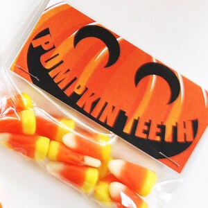Pumpkin Teeth Candy Corn Halloween Favor Bag Topper Printable Editable ...
