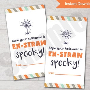 Halloween Ex Straw Spooky Favor Tag Card Printable Party Favor for ...