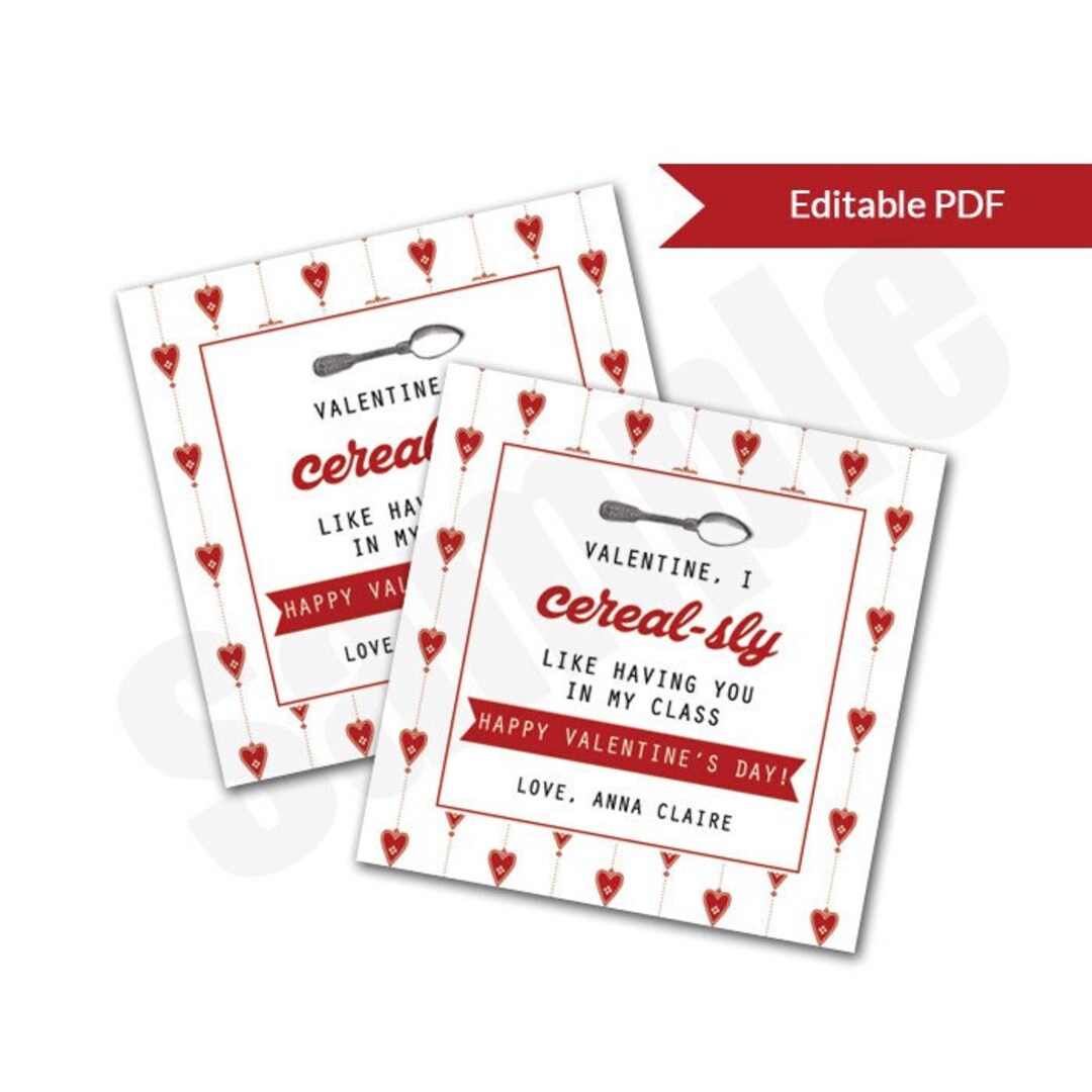 Cereal-sly Like You Valentines Editable PDF Printable Digital Tags ...