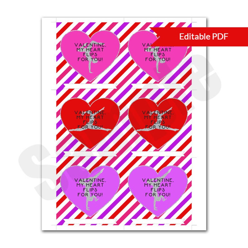 My Heart Flips for You Gymnastics Valentines Day Card Tags Instant ...