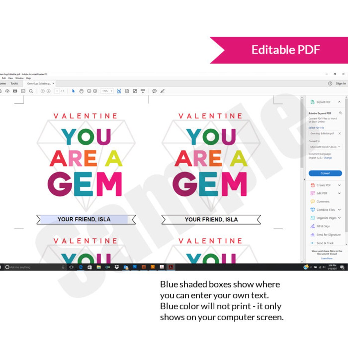 You Are a GEM Ring Pop Valentines Day Card Tags Instant | Etsy