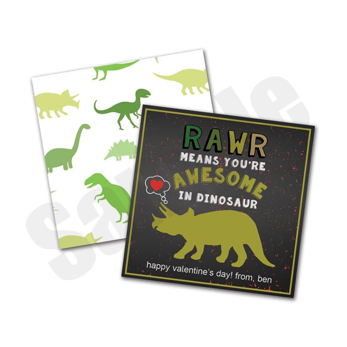 RAWR Means You're Awesome in Dinosaur Valentines Day Cards Instant ...