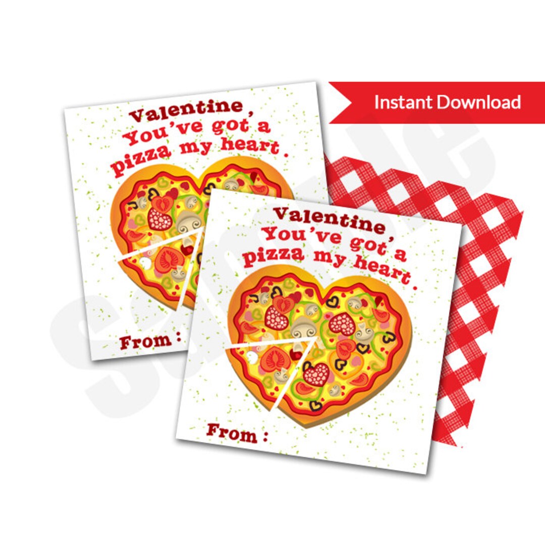 Pizza My Heart Valentines PDF Printable Digital Tags Cards for ...