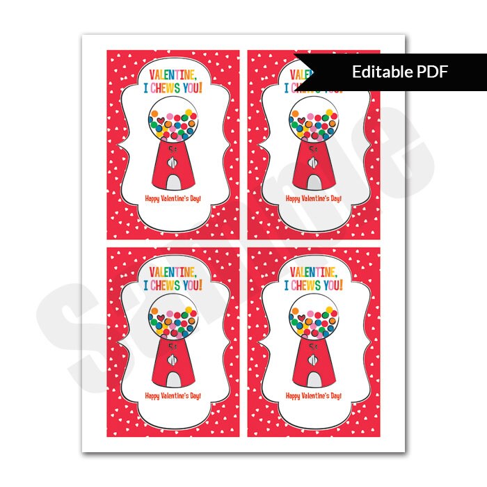 Bublegum Gumball Machine I CHEWS YOU Valentine Card Editable PDF ...
