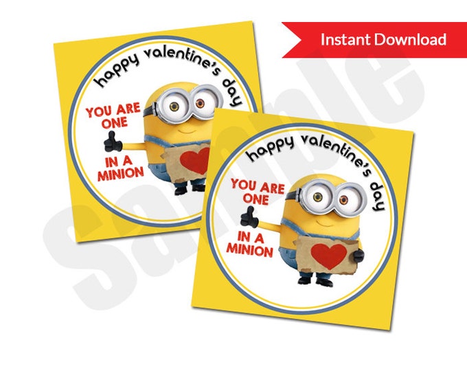 Minions One in a Minion Valentine's Day Card Tag PDF Printable for ...