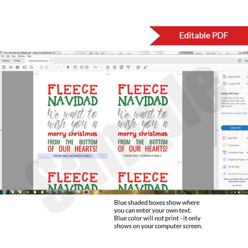Fleece Navidad Christmas Gift Tag Editable PDF Printable Cards for ...