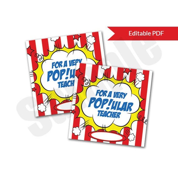 For a Very Popular Teacher Popcorn Appreciation Tag Editable - Etsy
