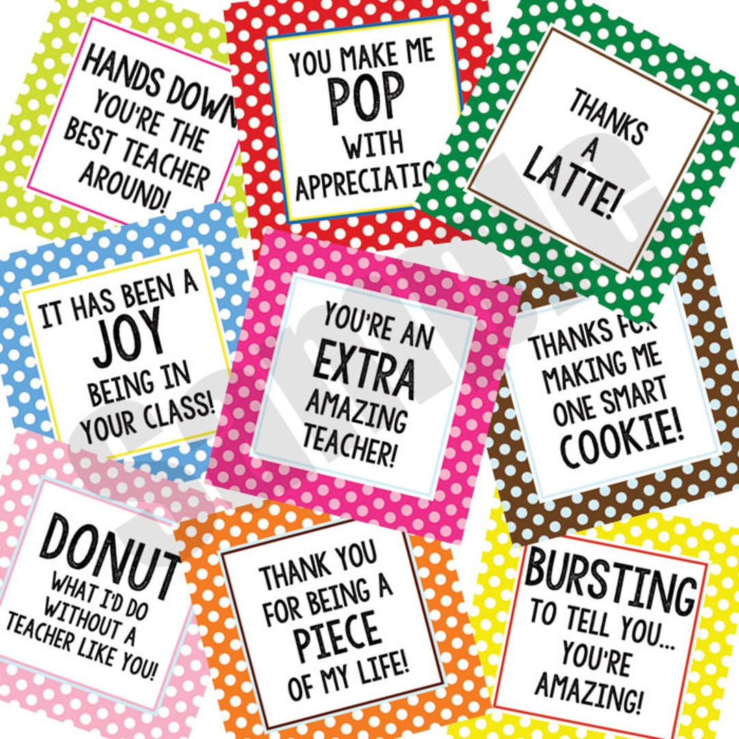 Teacher Appreciation Tags Set of 12 Instant Download Printable Cards - Etsy