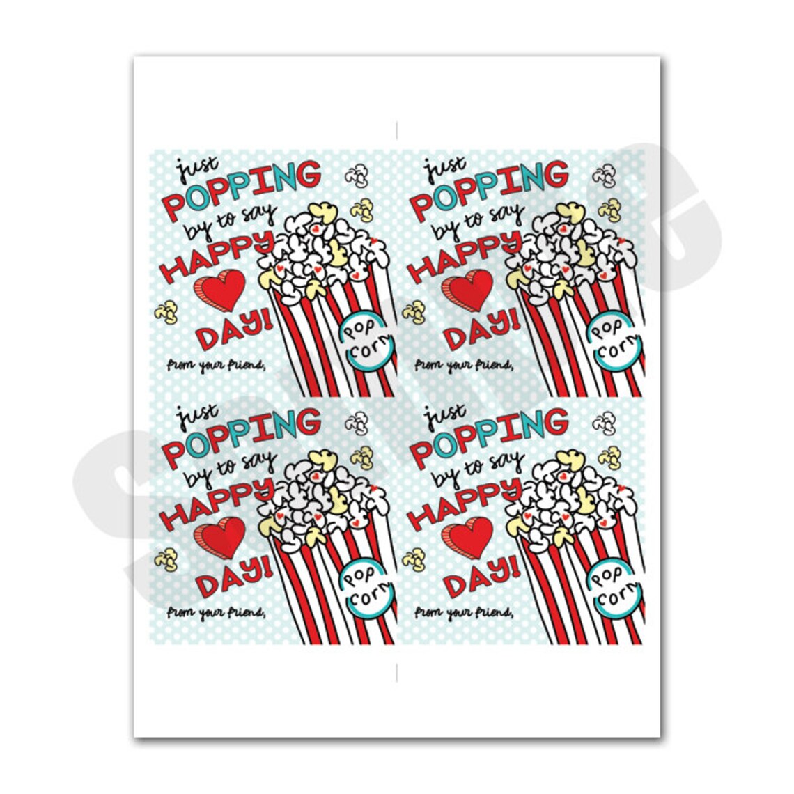 Popcorn Valentine Instant Download Printable PDF File Just | Etsy