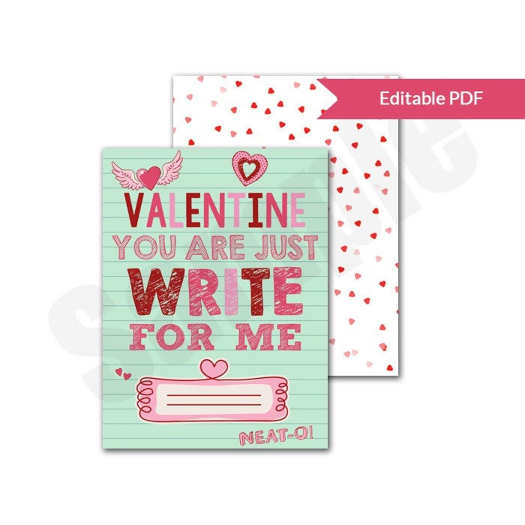 You Are Just WRITE for Me Valentine's Day Classroom Exchange Card or ...