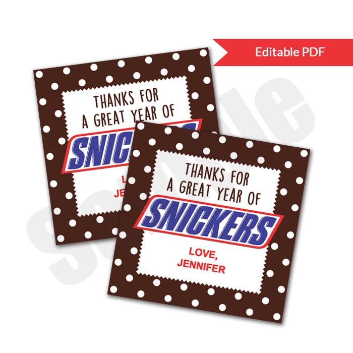 Snickers Candy Bar Classroom Teacher Appreciation Favor Tag | Etsy