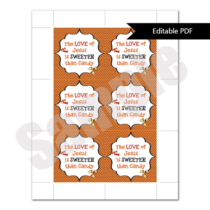 The Love of Jesus is Sweeter Than Candy Halloween Party Favor Tag Card ...
