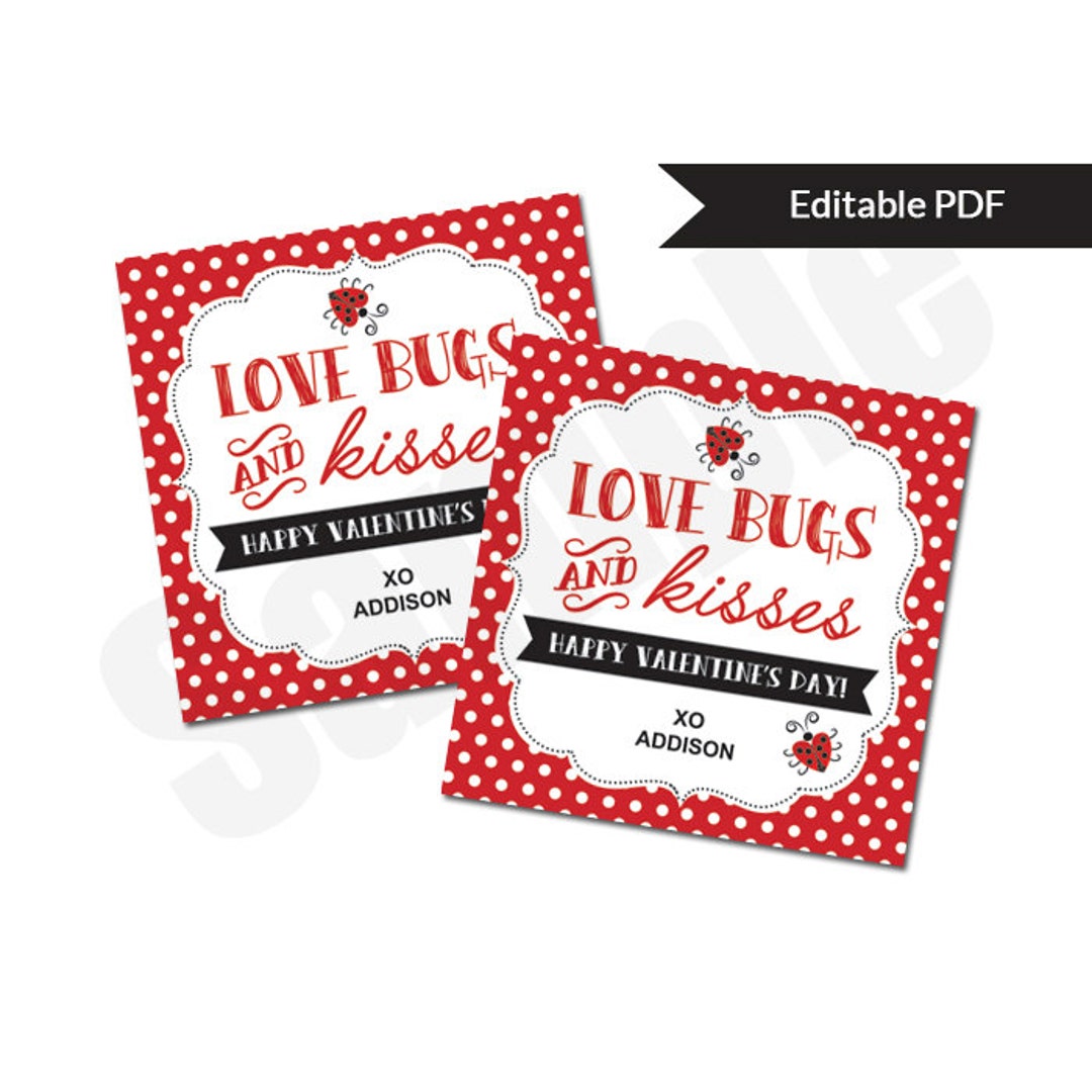 Love Bugs and Kisses Valentine's Day Favor Gift Tag Editable PDF ...