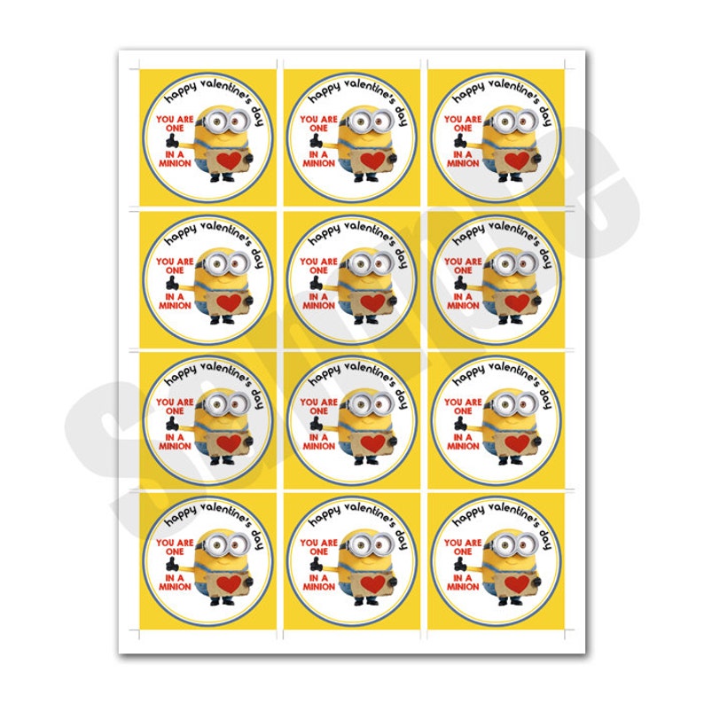 Minions One in a Minion Valentine's Day Card Tag PDF - Etsy