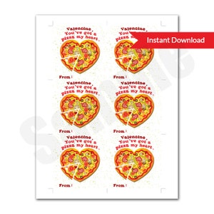 Pizza My Heart Valentines PDF Printable Digital Tags Cards for ...