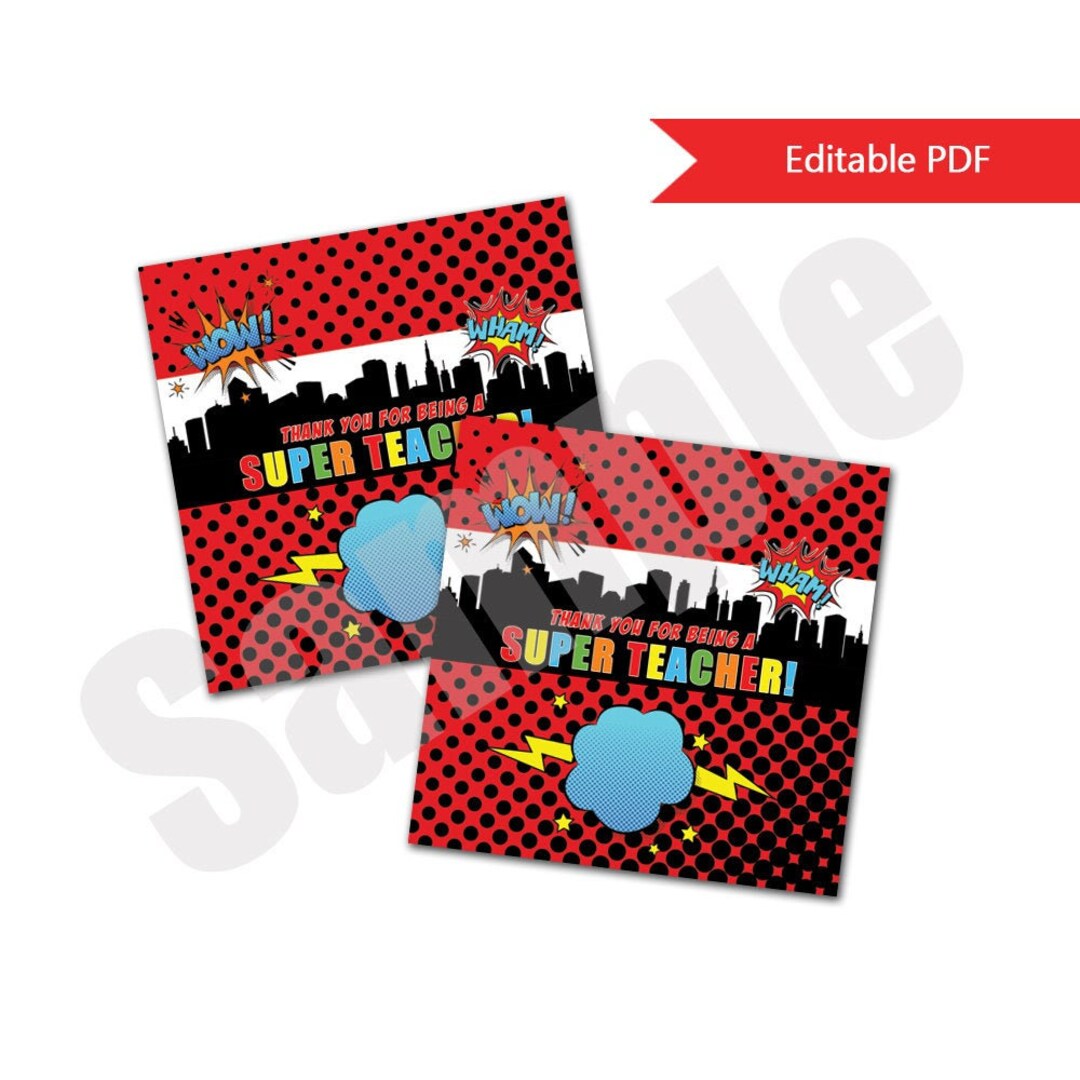 Super Hero Teacher Appreciation Card Tag Printable Editable PDF - Etsy