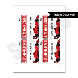 Racecar You Make My Heart Race Valentines Favor Treat Bag Topper for ...