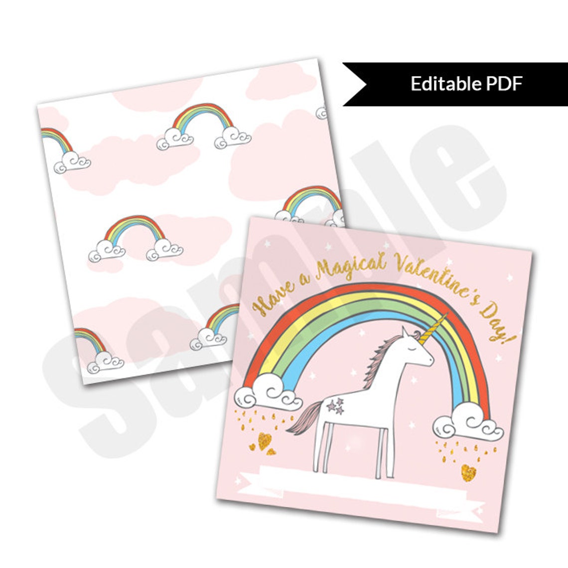 Rainbow Unicorn Magical Valentines Day Cards Instant Download Printable ...