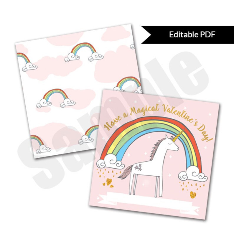 Rainbow Unicorn Magical Valentines Day Cards Instant Download Printable ...