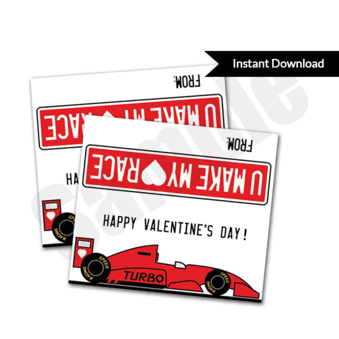 Racecar You Make My Heart Race Valentines Favor Treat Bag Topper for ...