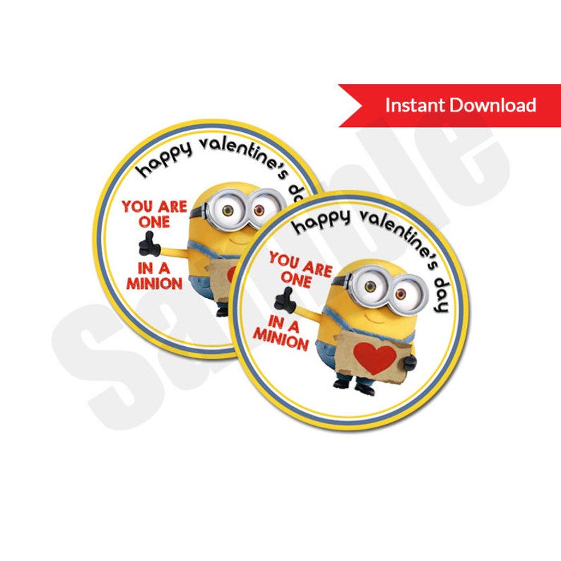 Minions One in a Minion Valentine's Day Card Tag PDF - Etsy