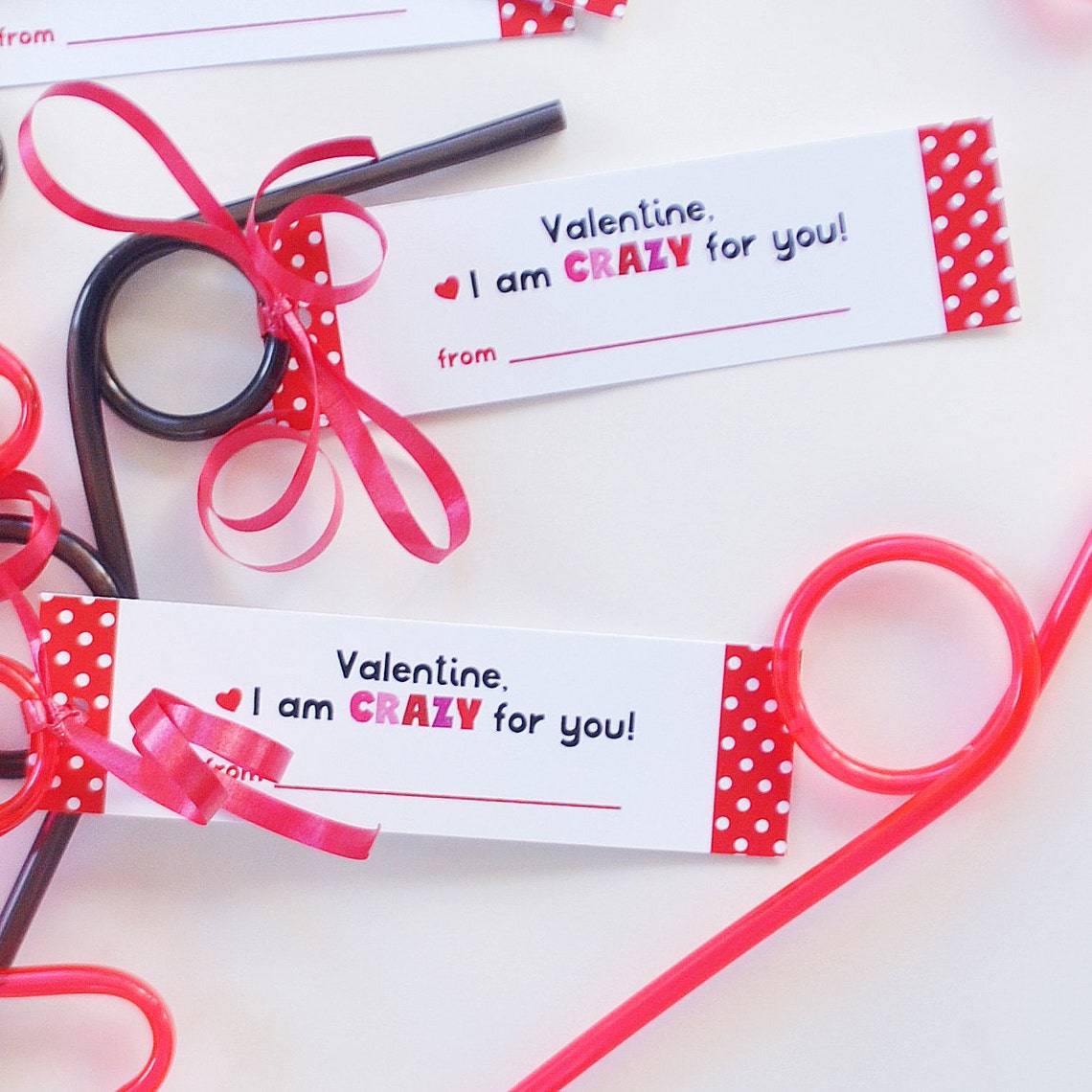 Crazy Straw Valentines Day Party Favor Tag Card Printable for School ...
