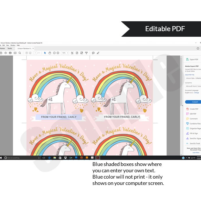 Rainbow Unicorn Magical Valentines Day Cards Instant Download | Etsy